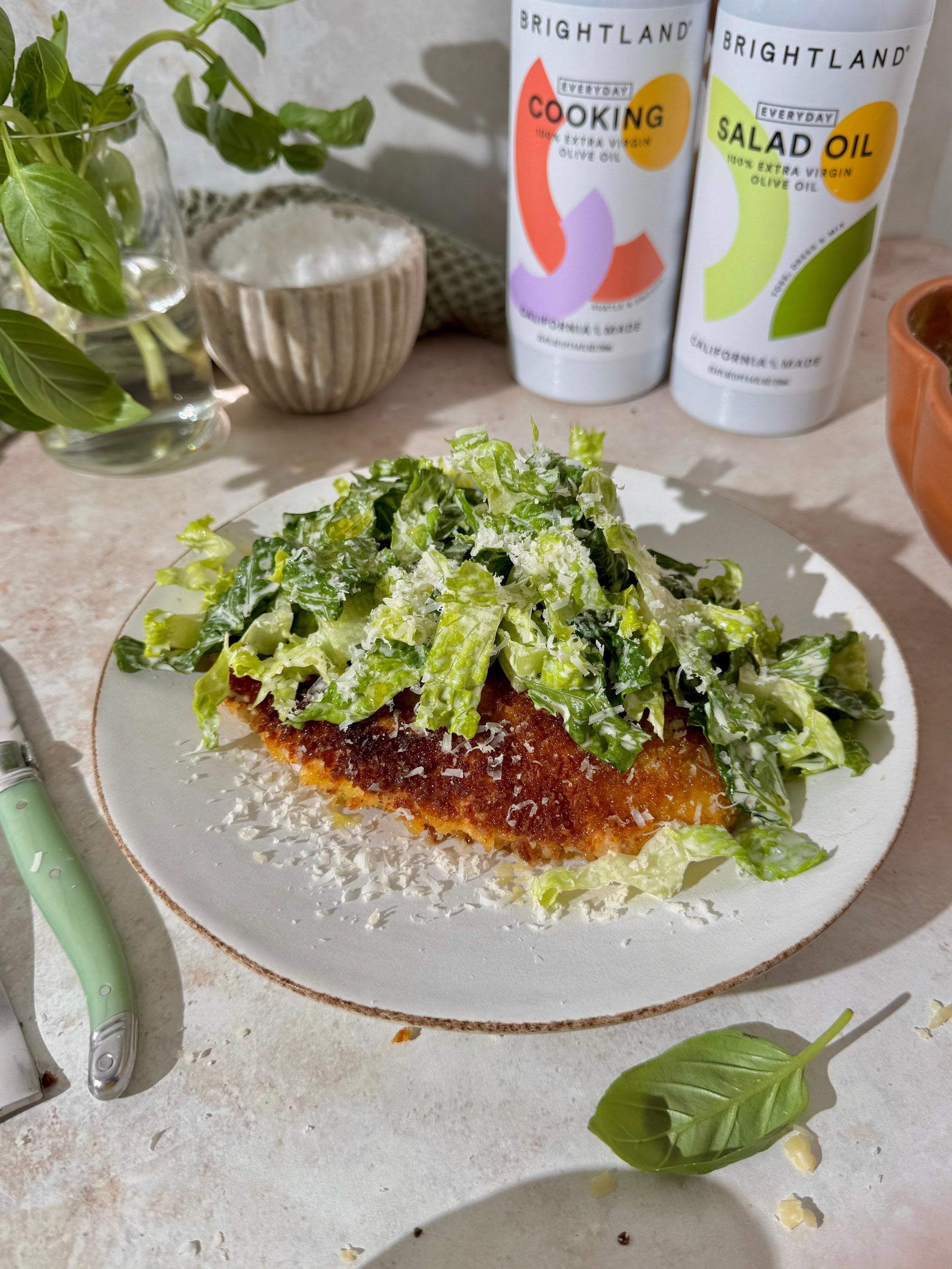 Crispy Chicken Cutlets with Lemony Caesar Salad